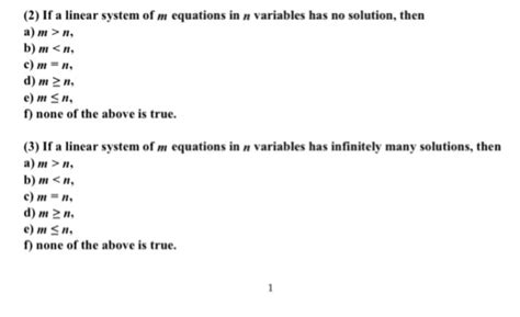 Solved If A Linear System Of M Equations In N Variables Has Chegg Com