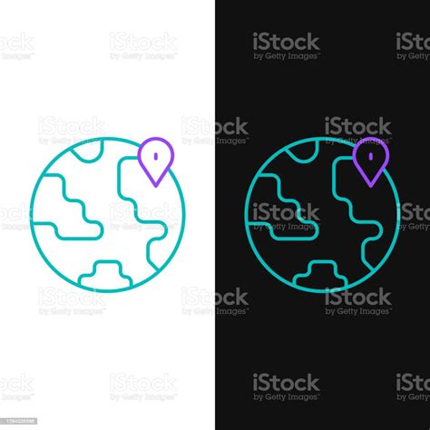 흰색과 검은색 배경에 격리된 지구 아이콘의 라인 위치입니다 세계 또는 지구 기호 다채로운 개요 개념 벡터 0명에 대한 스톡 벡터