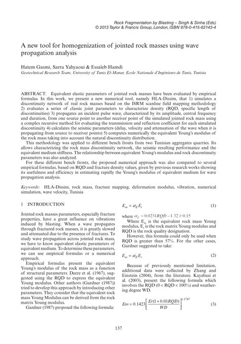Pdf A New Tool For Homogenization Of Jointed Rock Masses Using Wave