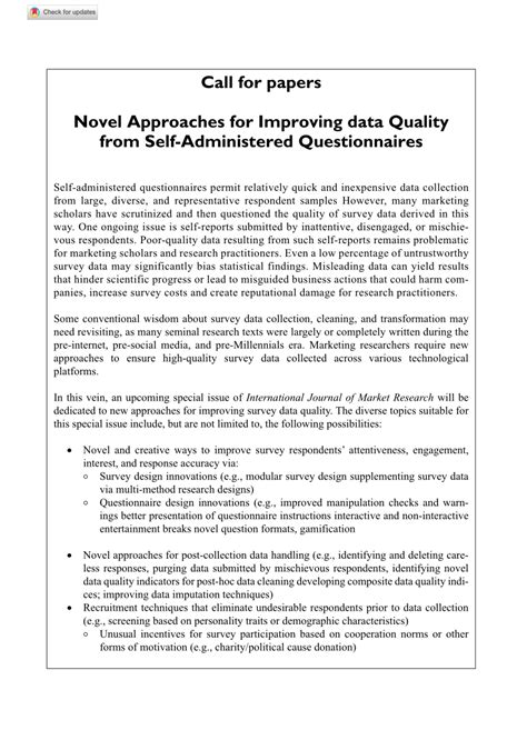 Pdf Novel Approaches For Improving Data Quality From Self Administered Questionnaires