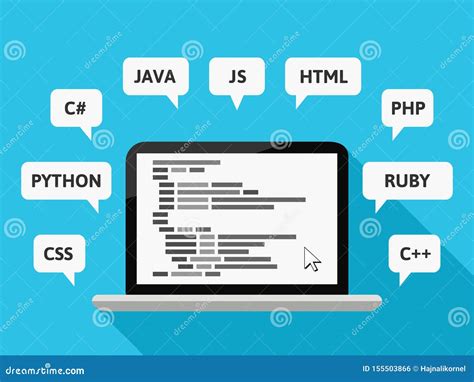 concetto di linguaggi di programmazione con il computer ed il codice illustrazione vettoriale
