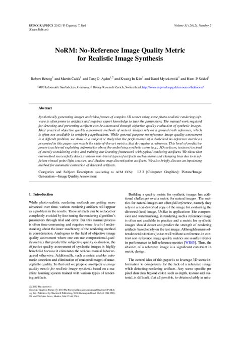 Pdf Norm No Reference Image Quality Metric For Realistic Image Synthesis