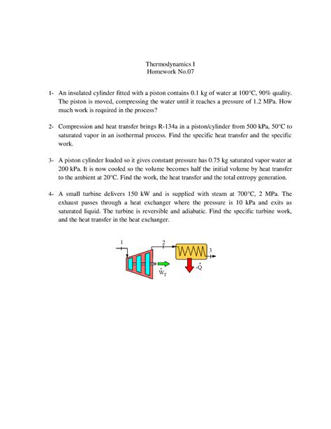 Thermo I HW 07 Thermodynamics I Homework No 1 An Insulated Cylinder Fitted With A Piston
