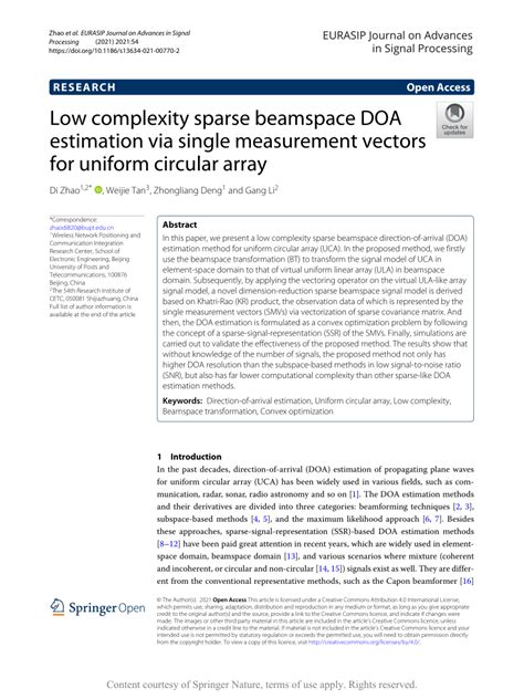 Pdf Low Complexity Sparse Beamspace Doa Estimation Via Single Measurement Vectors For Uniform