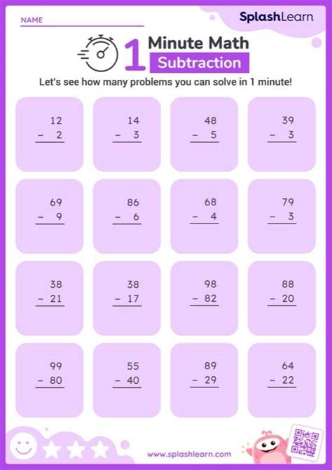 Subtract Numbers Within 100 Without Regrouping Vertical Timed Practice — Printable Math Worksheet