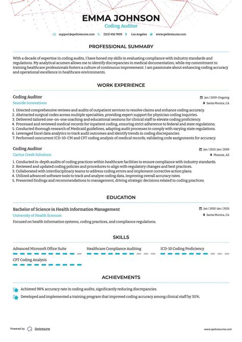 10 Coding Auditor Resume Samples And Templates For 2025
