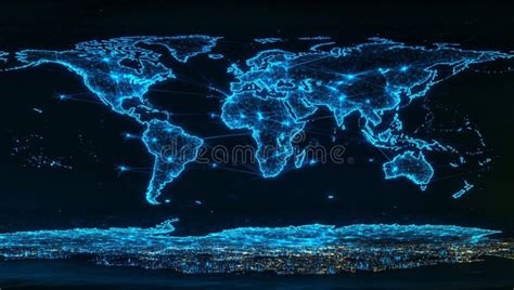 Global Network Connection Futuristic World Map High Quality Image Stock Illustration