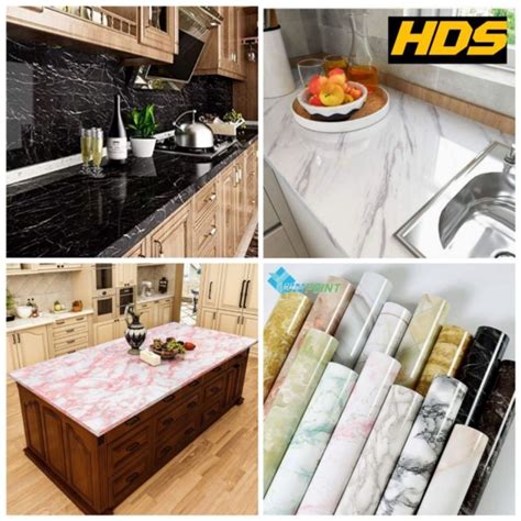 Jual Wallpaper Dapur Anti Minyak Dan Panas Motif Marmer Glossy Polos Dan Stiker Serat Kayu
