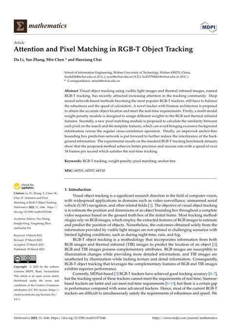 Pdf Attention And Pixel Matching In Rgb T Object Tracking