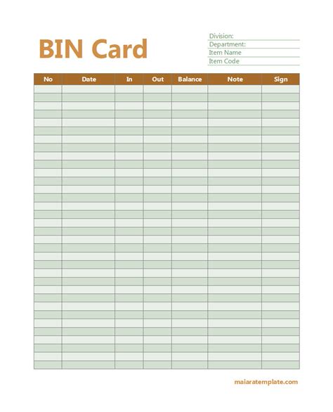 Free Printable BIN Card Template
