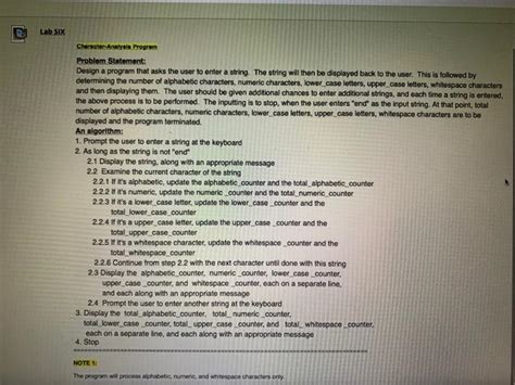 Solved Lab Six Character Analysis Program Problem Statement