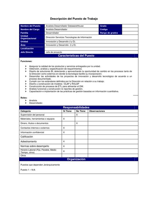 Ejemplo Descripcion Del Puesto De Trabajo