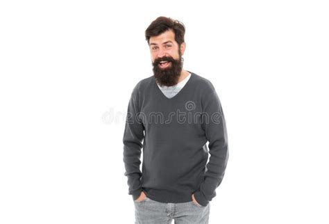 Happy Mature Guy With Beard Isolated On White Background Fashion Stock