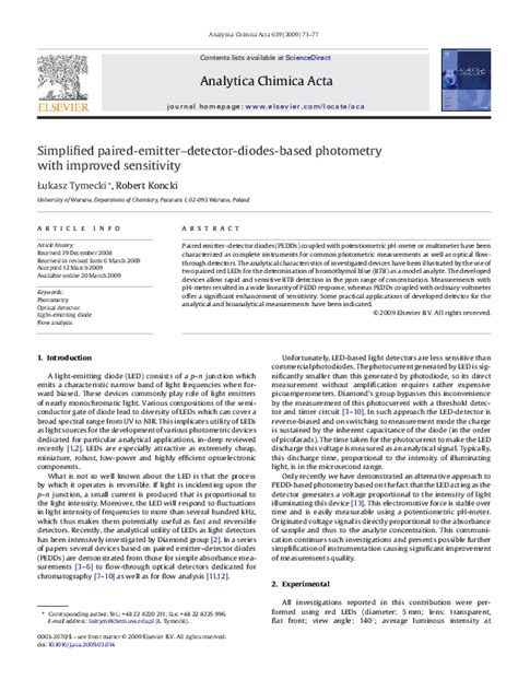 Pdf Simplified Paired Emitter Detector Diodes Based Photometry With