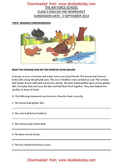 Cbse Class 2 English Practice Worksheets 70 Reading Comprehension