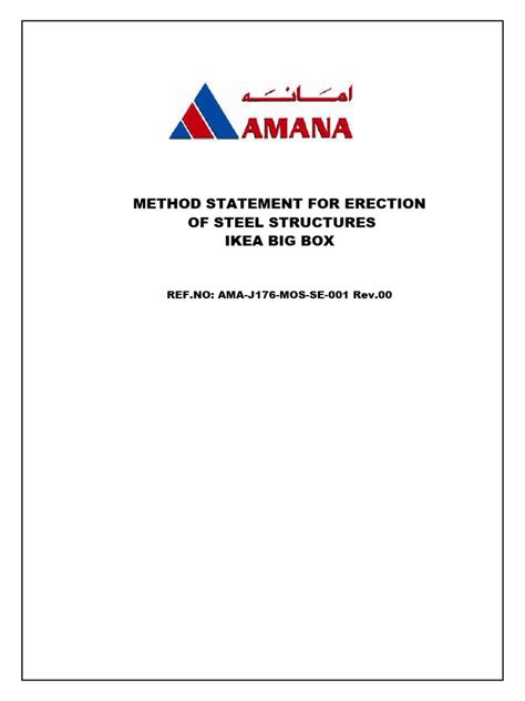 Method Statement For Erection Of Steel Structure Rev00 23 10 2016 Pdf Fires Personal