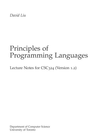 David Liu Notes David Liu Principles Of Programming Languages Lecture