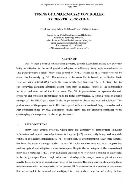 Tuning Of A Neuro Fuzzy Controller By Genetic Algorithm Download Free