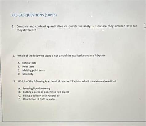 Solved PRE LAB QUESTIONS 1OPTS 1 Compare And Contrast Chegg Com