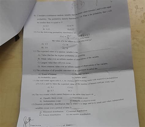 9 Consider A Continuous Random Variable That Can Assume Values Between 2 And 6 With Equal
