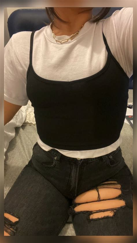 White And Black 🌈 Black Tank Tops Outfit Crop Top Outfits Fashion