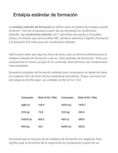 Tabla De Entalpía De Formación Udocz
