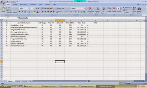 APLIKASI KOMPUTER SEMESTER II Tugas Microsoft Excel
