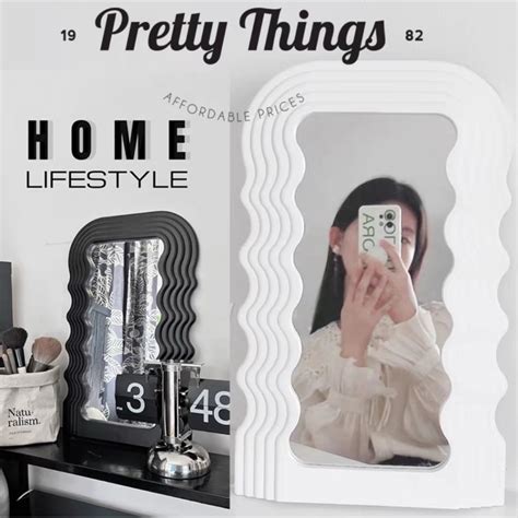 พร้อมส่งทุกสี ️ กระจกตั้งโต๊ะ คลื่น กระจกลอน มินิมอล สีขาว สไตล์มินิมอล Minimal Shopee Thailand