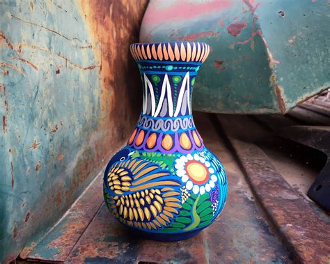 Medium Small Colorful Pottery Vase From Guerrero Mexico Ceramic Folk