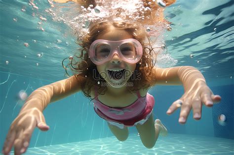 수영장에서 수영하는 어린 소녀 사진 무료 다운로드 Lovepik