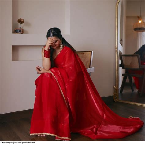 Beautiful Jimmy Chu Silk Plain Red Saree