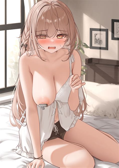Rule 34 Amber Eyes Bare Shoulders Bed Black Bow Black Shorts Blush Bow Braid Breasts Brown