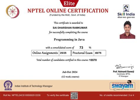 Sai Dharshan Ramkumar On Linkedin Nptel Javaprogramming