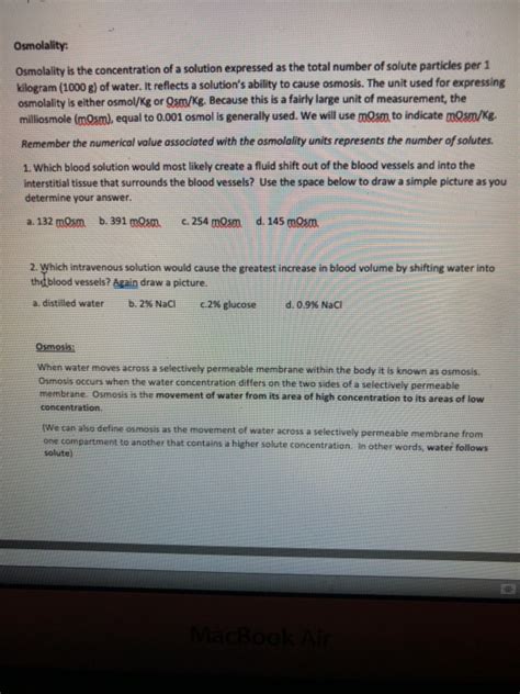 Solved Osmolality Osmolality Is The Concentration Of A