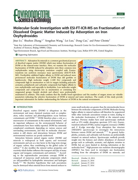 Pdf Molecular Scale Investigation With Esi Ft Icr Ms On Fractionation Of Dissolved Organic