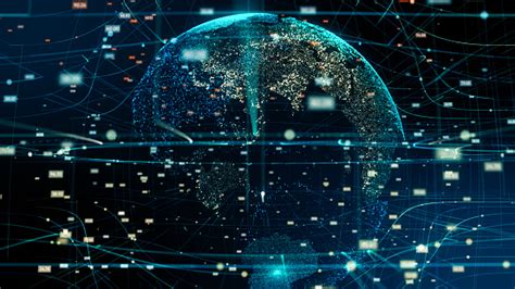 글로벌 네트워크 및 데이터 연결 디지털 행성 기술 네트워크 미래지향적인 지구 정보 기술 헤드업 디스플레이 그래픽 사용자 인터페이스에 대한 스톡 벡터 아트 및 기타 이미지