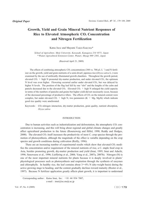 Pdf Growth Yield And Grain Mineral Nutrient Responses Of Rice To Elevated Atmospheric Co2
