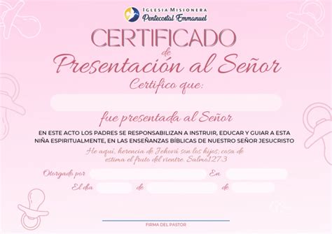 Certificado De Presentación Infantil Pdf
