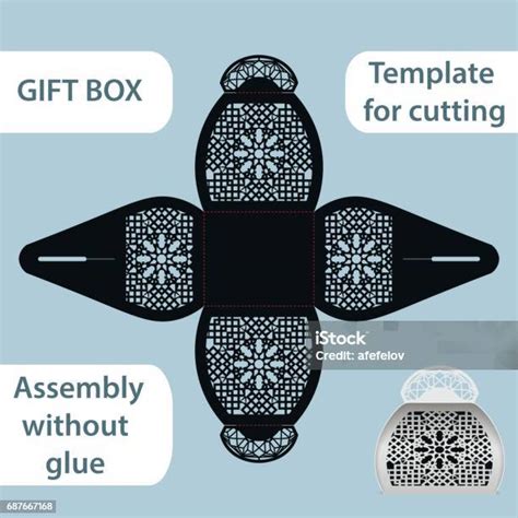 핸들 레이스 패턴 소매 인사말 포장 레이저 절단 서식 파일 포장 접착제 서식 파일 잘라 없이 어셈블리 비쳐 선물 종이 상자 포장 벡터 일러스트를 선물 한다 0명에 대한 스톡