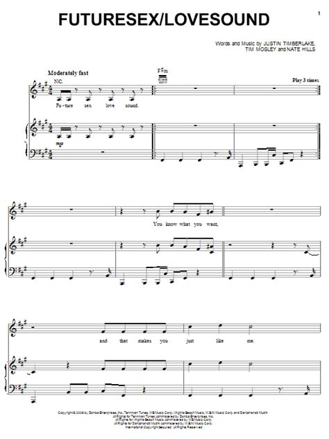 FutureSex Lovesound By Justin Timberlake Sheet Music For Piano Vocal Guitar Chords Right