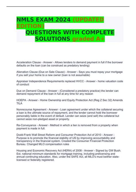 NMLS EXAM UPDATED EDITION Questions With Complete Solutions NMLS Stuvia US