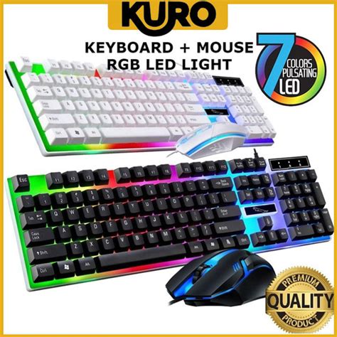 Kuro Set Keyboard Dan Tetikus Wired Usb Luminous Gaming Rgb Light Colourful Keypad Manipulator