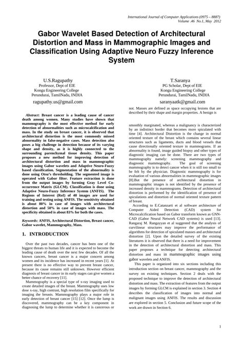 Pdf Gabor Wavelet Based Detection Of Mass And Architectural