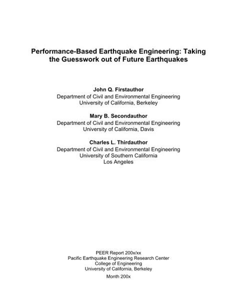 Performance Based Earthquake Engineering Peer University Of