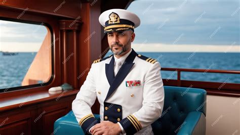 Premium Photo Naval Captain In Uniform Stands Proudly On Ship Deck Looking Out To Sea
