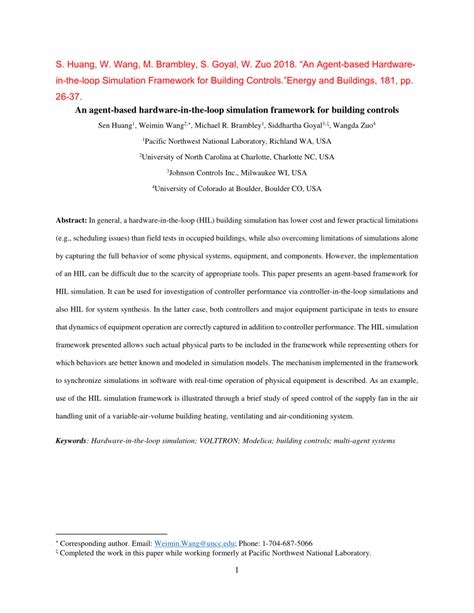 pdf an agent based hardware in the loop simulation framework for building controls