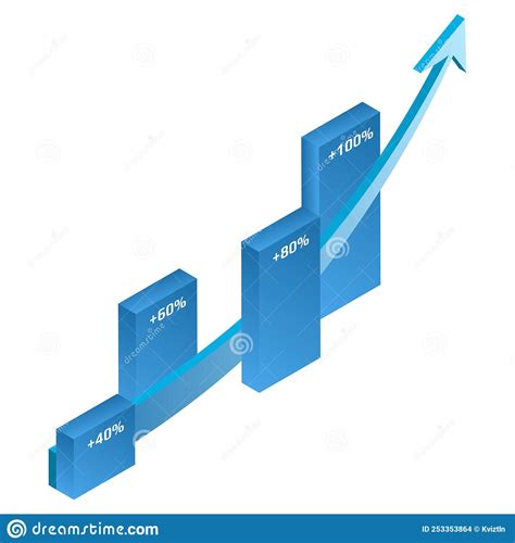 Chart And Upward Arrow Isometric In Blue Color Isolated On White Background Design Element