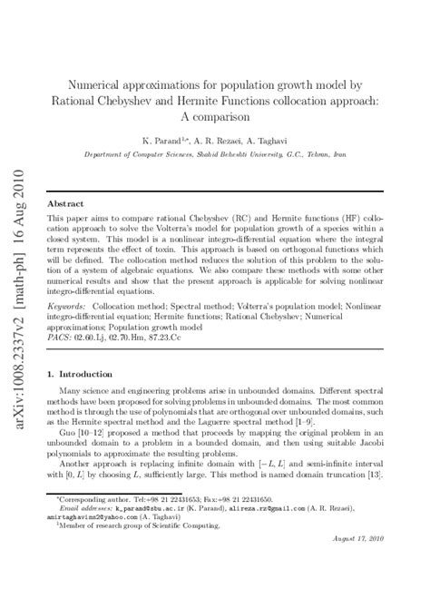 Pdf Numerical Approximations For Population Growth Model By Rational Chebyshev And Hermite