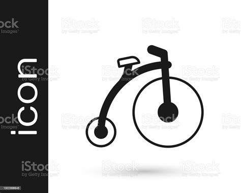 검은 색 빈티지 자전거 하나의 큰 바퀴와 흰색 배경에 고립 된 하나의 작은 아이콘 자전거 대중 교통 표지판 벡터 검은색에 대한 스톡 벡터 아트 및 기타 이미지 Istock