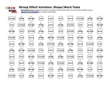 Stroop Effect Variation Shapeword Tests Science Buddies